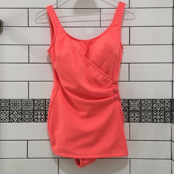 Swim | Vintage One Piece Bright Peach Swimsuit | Poshmark